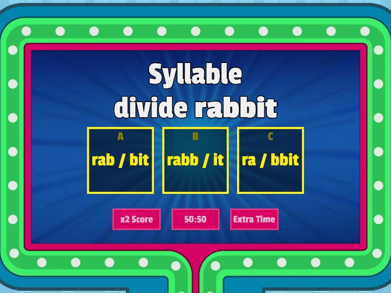 vccv Syllable Division - Gameshow quiz
