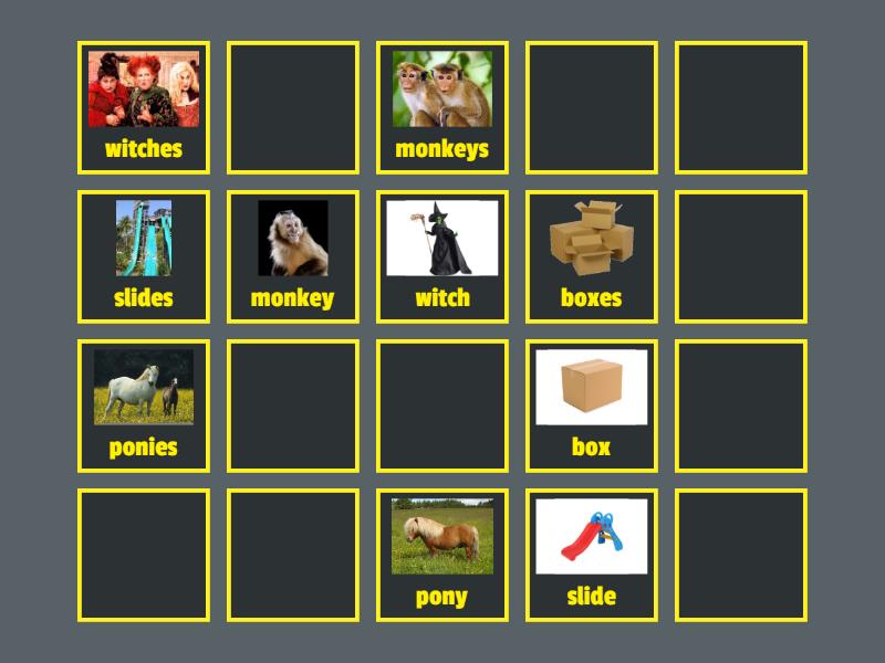 Match plurals Memory game - Matching pairs