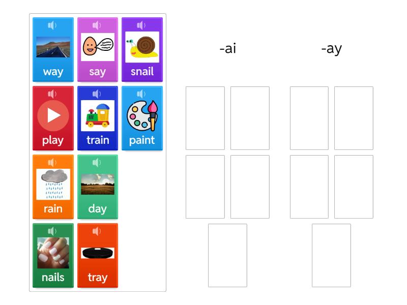 Sounds: "ai", "ay", "ou", "ow", "oa" - Group sort