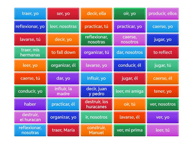 dar, ver, decir, traer, leer, oir, verbos-cir, verbos-uir + repaso car ...