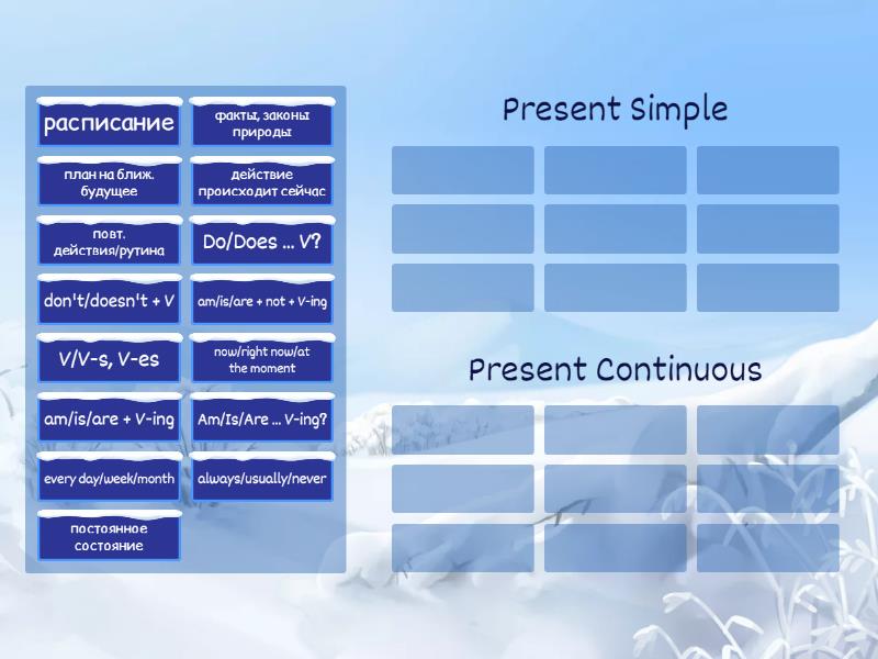 Present Simple/Present Continuous Rules - Group sort