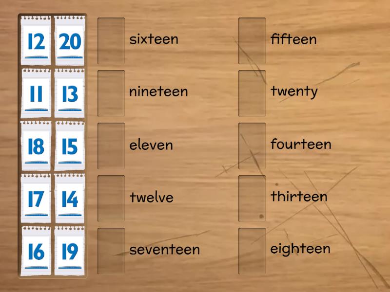 KB2, Unit 2. Numbers 11-20 - Match up