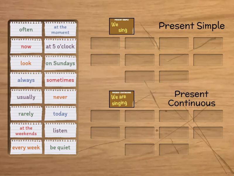Present Simple vs Present Continuous signal words - Group sort