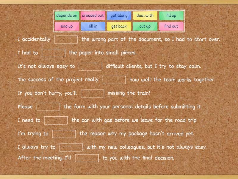 phrasal verb b1 part 2 - Complete the sentence