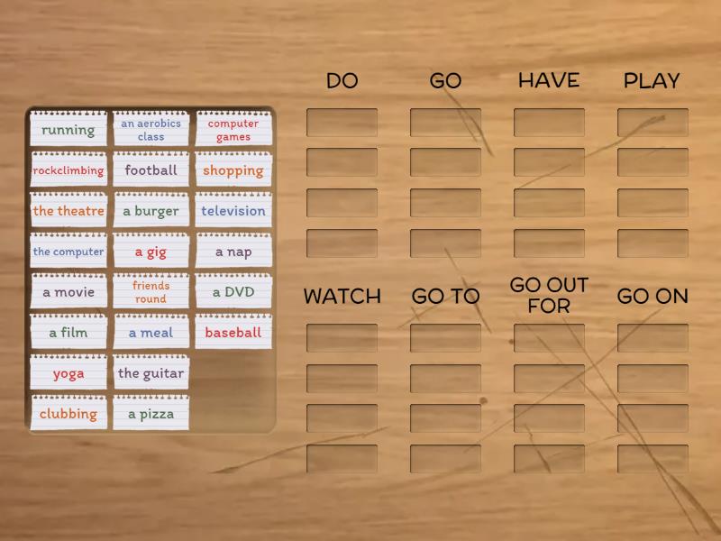Free Time Activities - Verb/Noun Collocation - Group sort