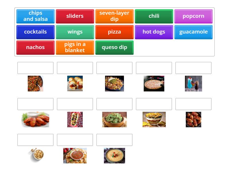 superbowl and snacks vocabulary - Match up