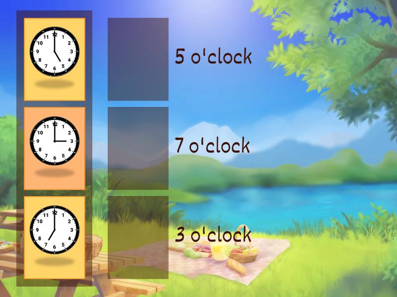 Match each clock to its corresponding time. - Match up