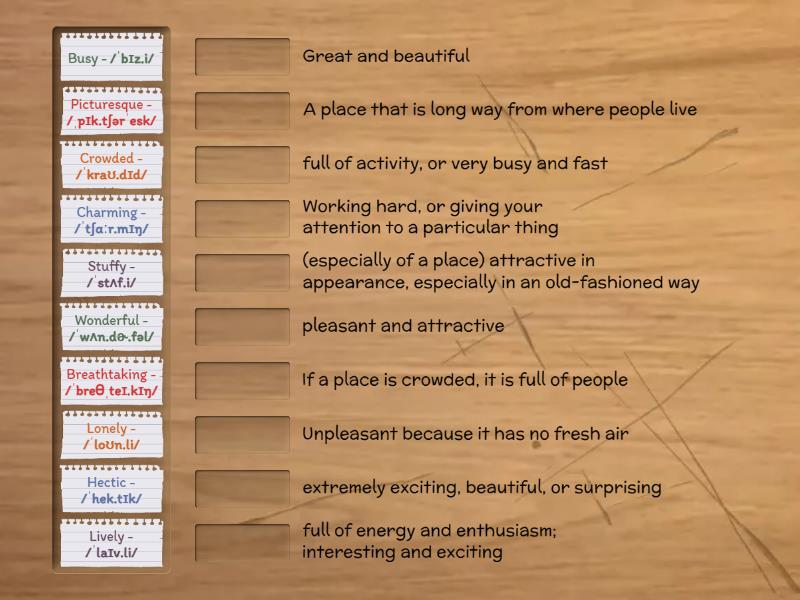 Adjectives to describe places -Elementary/Beginner A2 - Match up