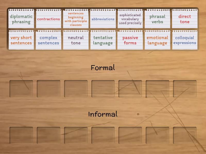 Formal register VS informal register - Group sort
