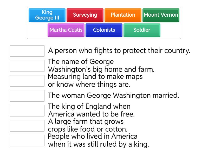 George Washington - Vocabulary - Match up