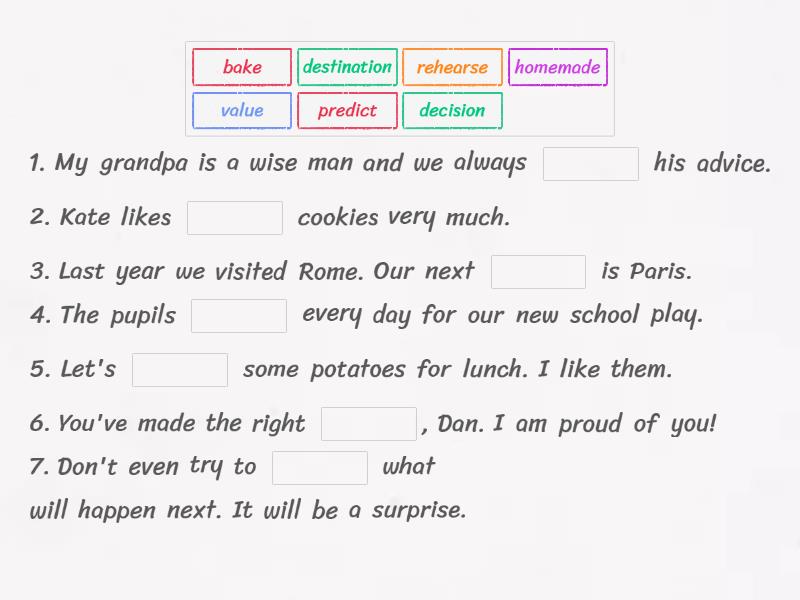 Our family traditions (Vocabulary) - Complete the sentence