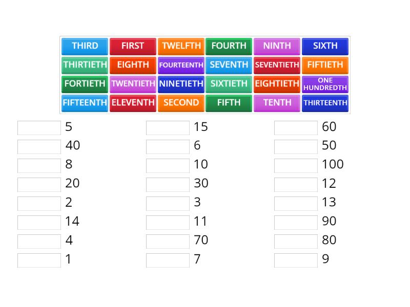 Ordinal Numbers (Review Practice 2) - Match up