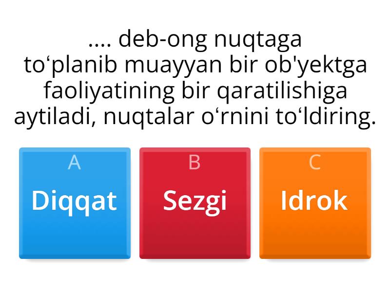 ''Diqqat, sezgi va idrok'' - Quiz