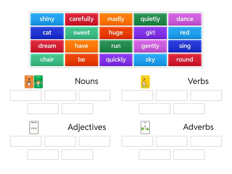 Sorting adjectives, verbs, nouns and adverbs - Group sort