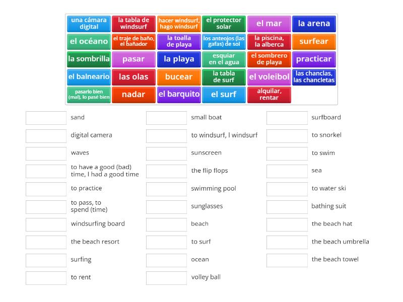 Chapter 7 Vocabulary Part 1: en el verano (#1-29) - Match up