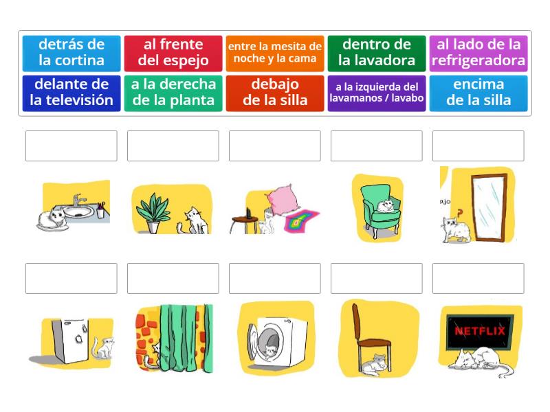 Preposiciones de lugar ¿Dónde está el gato? - Match up
