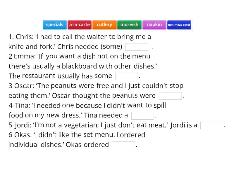 Food words and phrases - Completar la frase