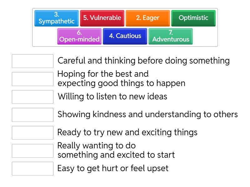 Character traits matching activity - Match up