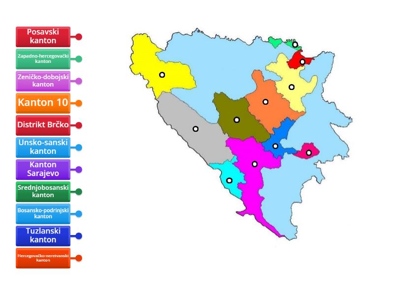 Karta kantona u Federaciji BiH - Labelled diagram