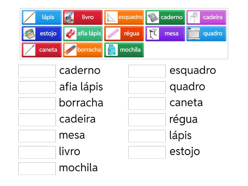 os objetos da sala de aula - Match up
