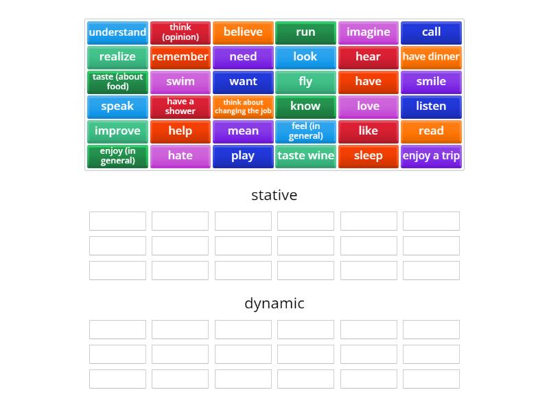 Stative and Dynamic Verbs - Group sort