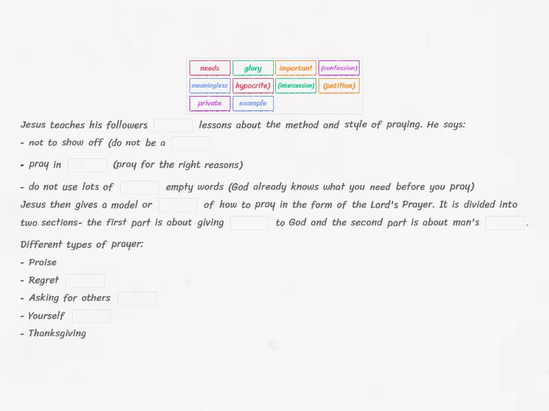 Understanding & Evaluation of Prayer - Complete the sentence