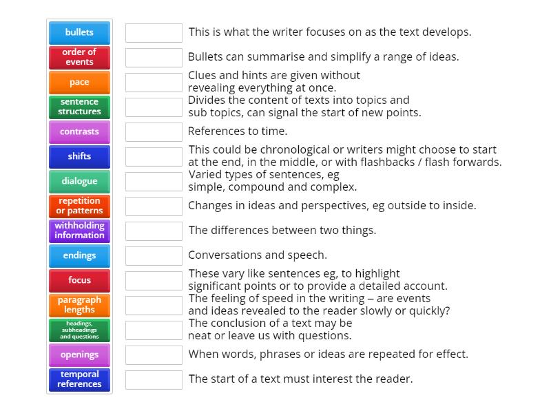 Structure - language features - purpose - Match up