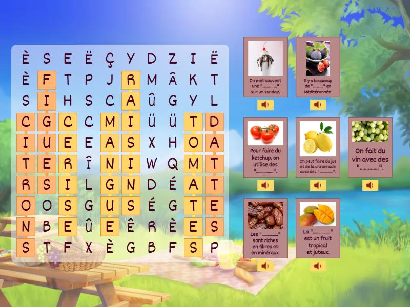 Le vocabulaire des fruits 2 - Wordsearch