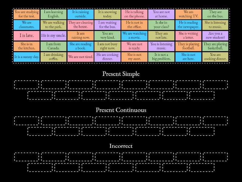 Present Continuous vs Present Simple 'to be' - Group sort