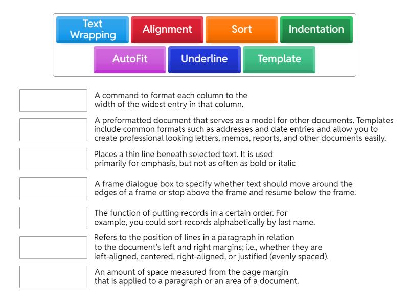 Formatting Text: Matching Exercise - Сопоставить