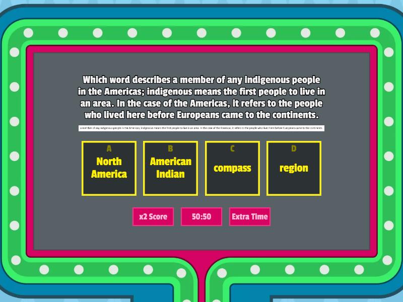 American Indians Vocabulary - Gameshow quiz