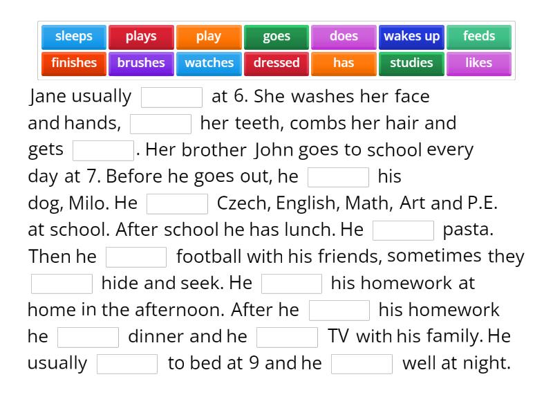 Present simple - daily routine - 3rd person singular - Complete the ...