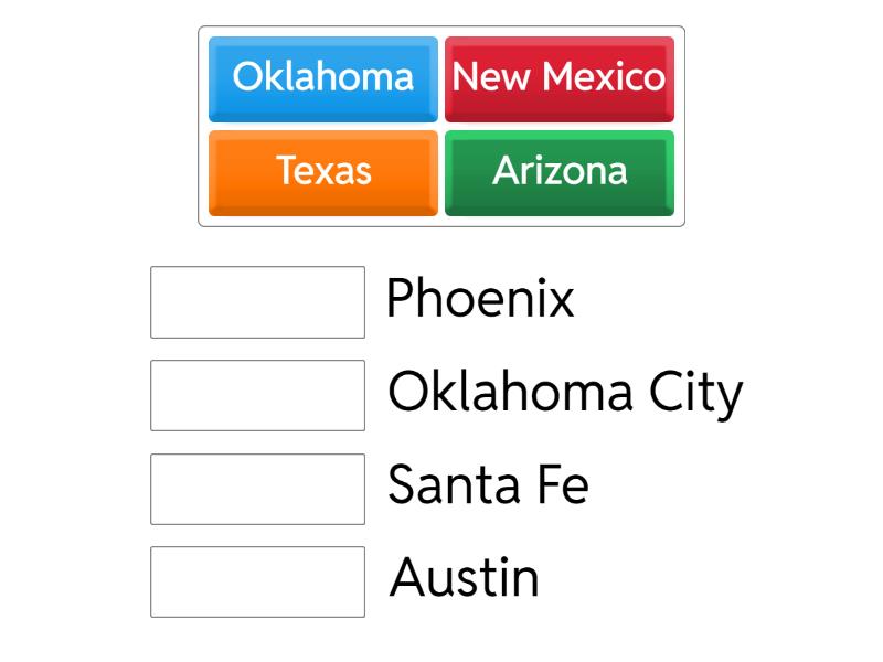 4th Grade Southwest States & Capitals - Match up