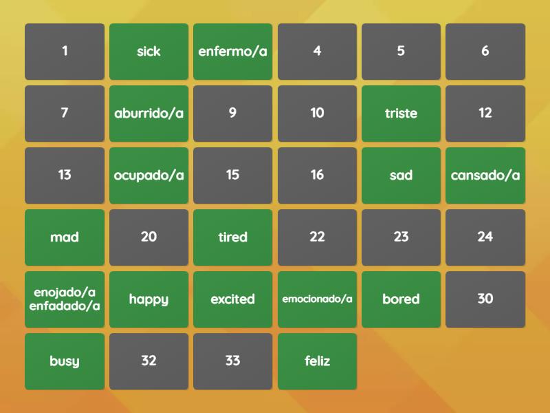 4B Feelings Emotions Verb estar - Matching pairs