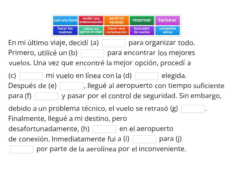 Español B1: De viaje - texto para completar - Lengkapkan ayat