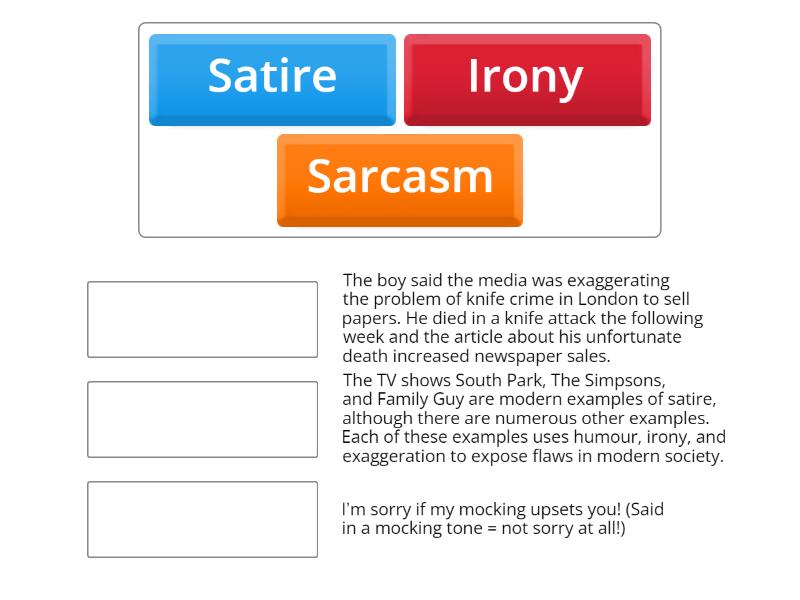 Inference - Sarcasm, Irony, and Satire (examples) - Match up