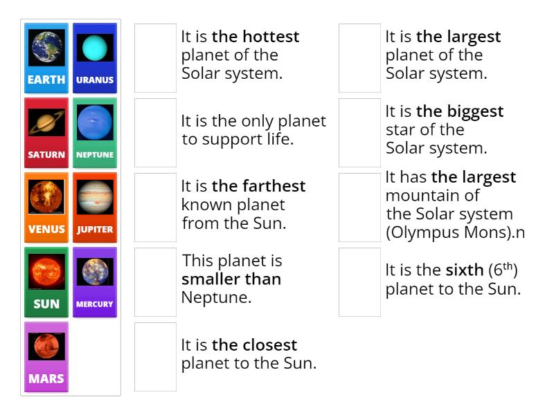 COMPARATIVES & SUPERLATIVES.THE SOLAR SYSTEM - Match up