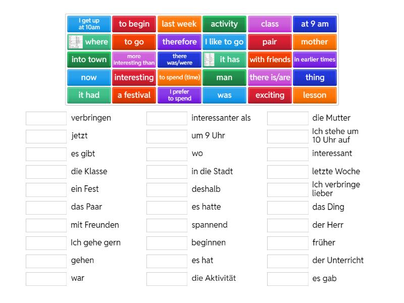 Year 9 German assessment revision (words 31-60) - Match up