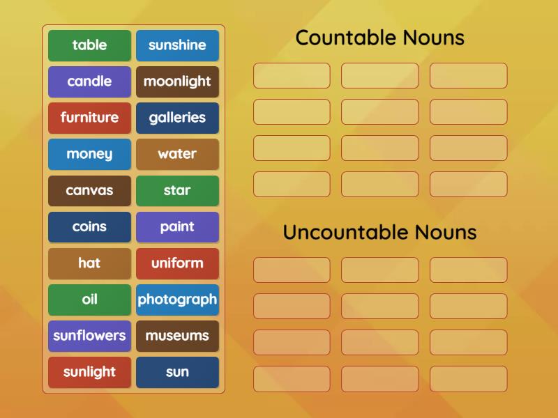 Sorting Countable and Uncountable Nouns - Group sort