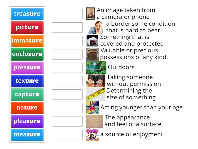 Spelling: suffixes: Ture vs. Sure - Match up
