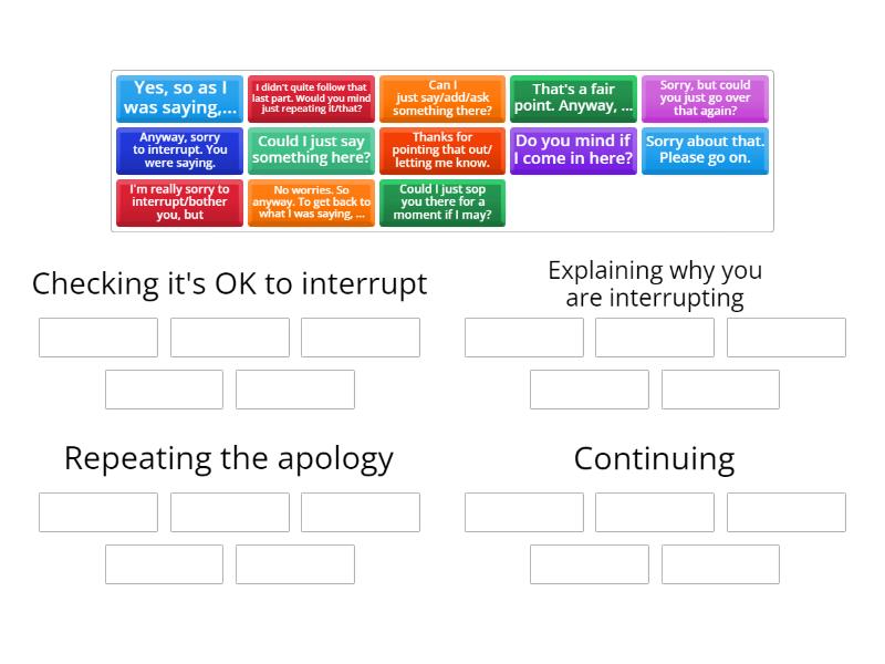 Roadmap B1+ Interrupt politely, useful phrases - Group sort