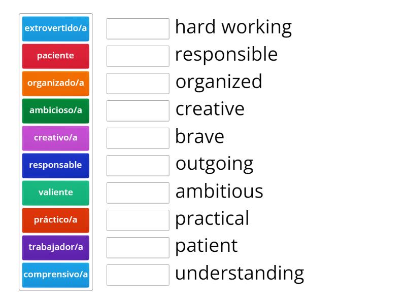 Adjetivos - personalidad - Match up