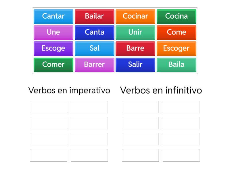 Verbos en infinitivo e imperativo. - Group sort