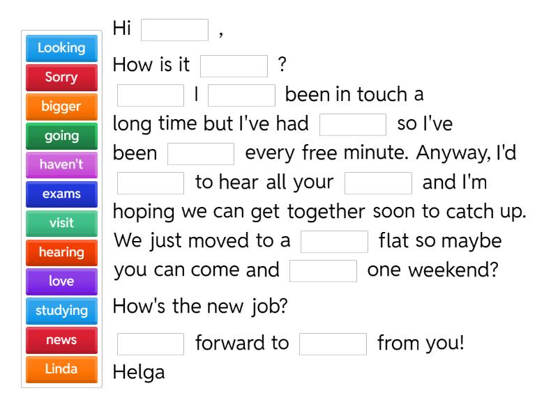 informal letter for level B1 - Complete the sentence