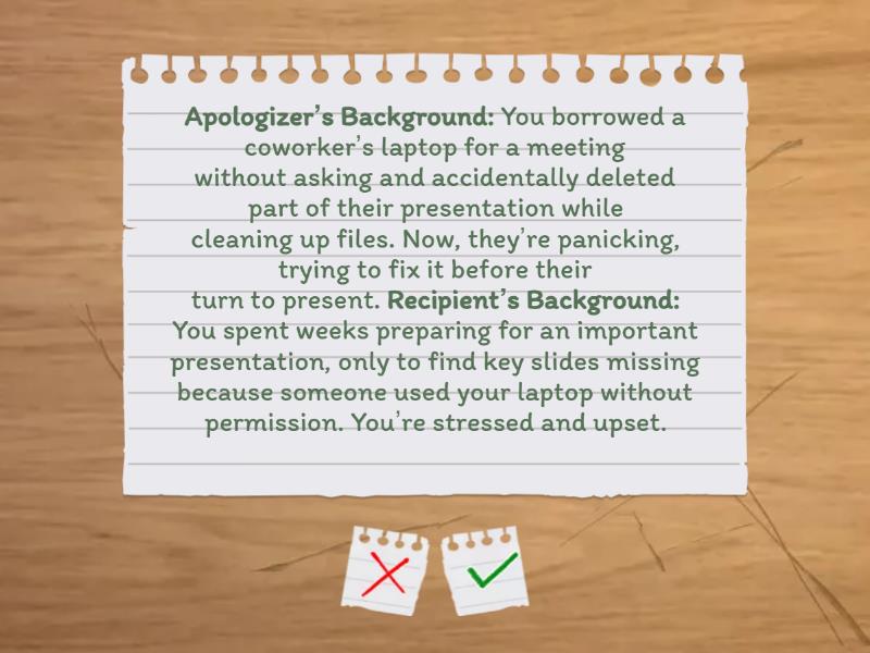 Role play, apologizing - Flash cards