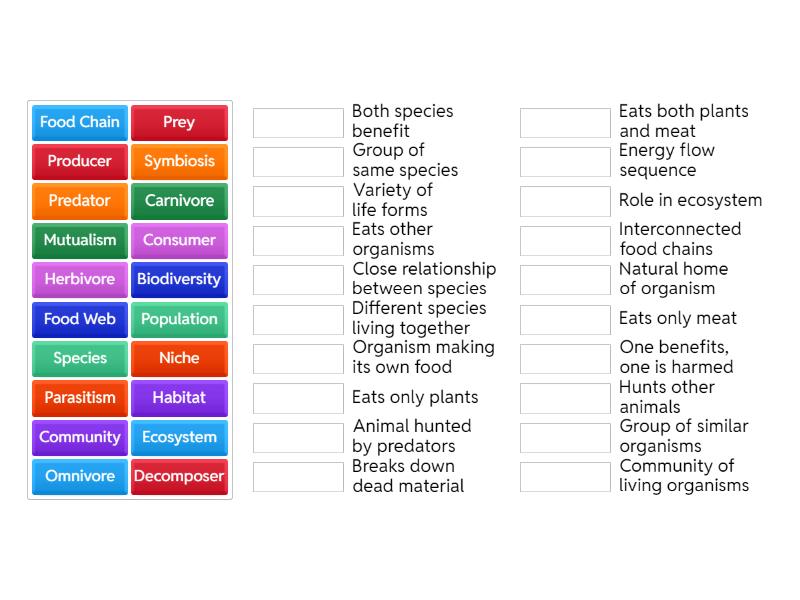 Biodiversity and Populations - Match up