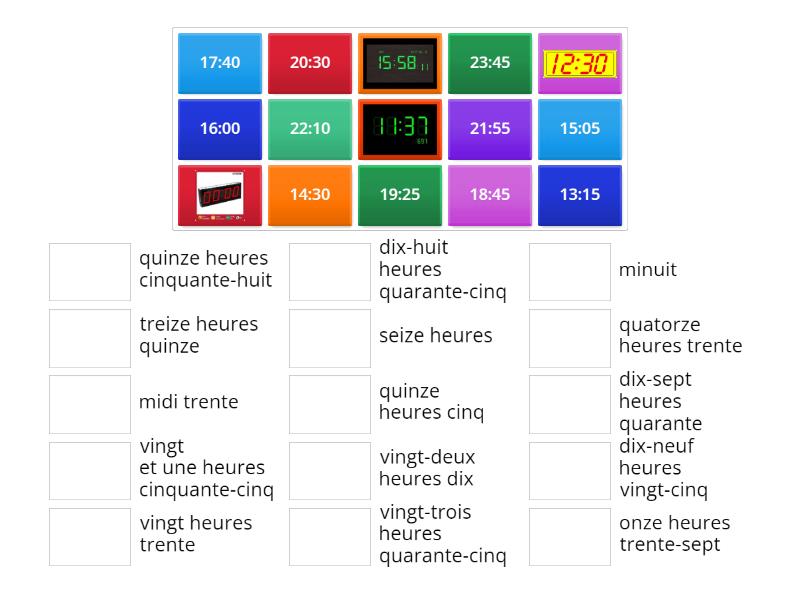 Telling the time in French - 24 hour clock - Match up