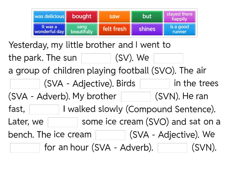 Paragraph Using All Sentence Structures (SV, SVO, SVA, SVN, Compound ...