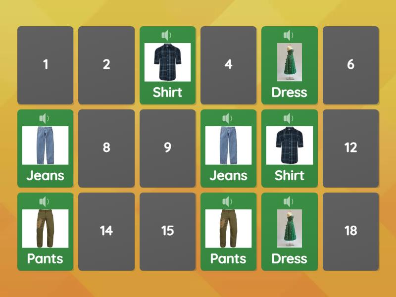 Memory game Clothes - Matching pairs