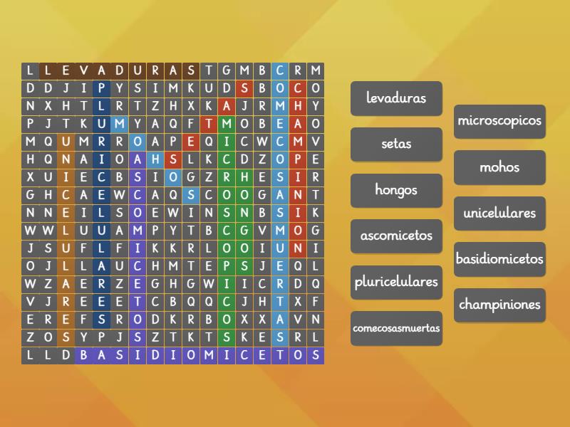 hongos - Sopa de letras